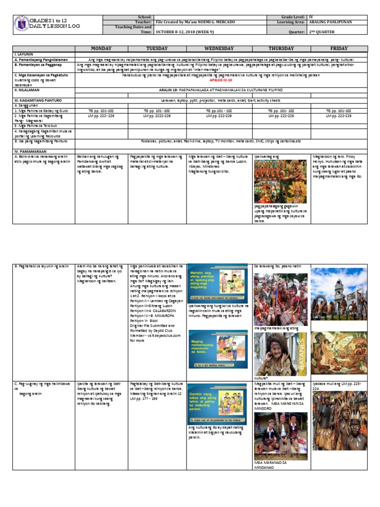 DLL Araling Panlipunan 4 q2 w9 | PDF