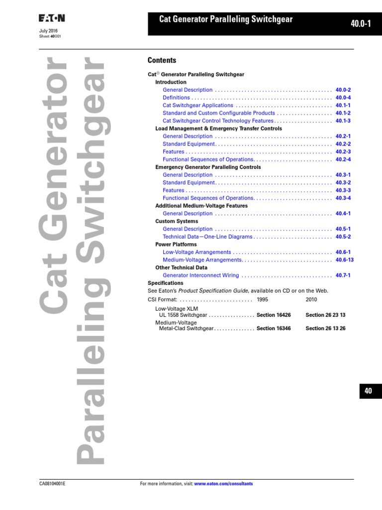 Cat Generator Paralleling Switchgear - Editorial EATON - 2016 | PDF ...