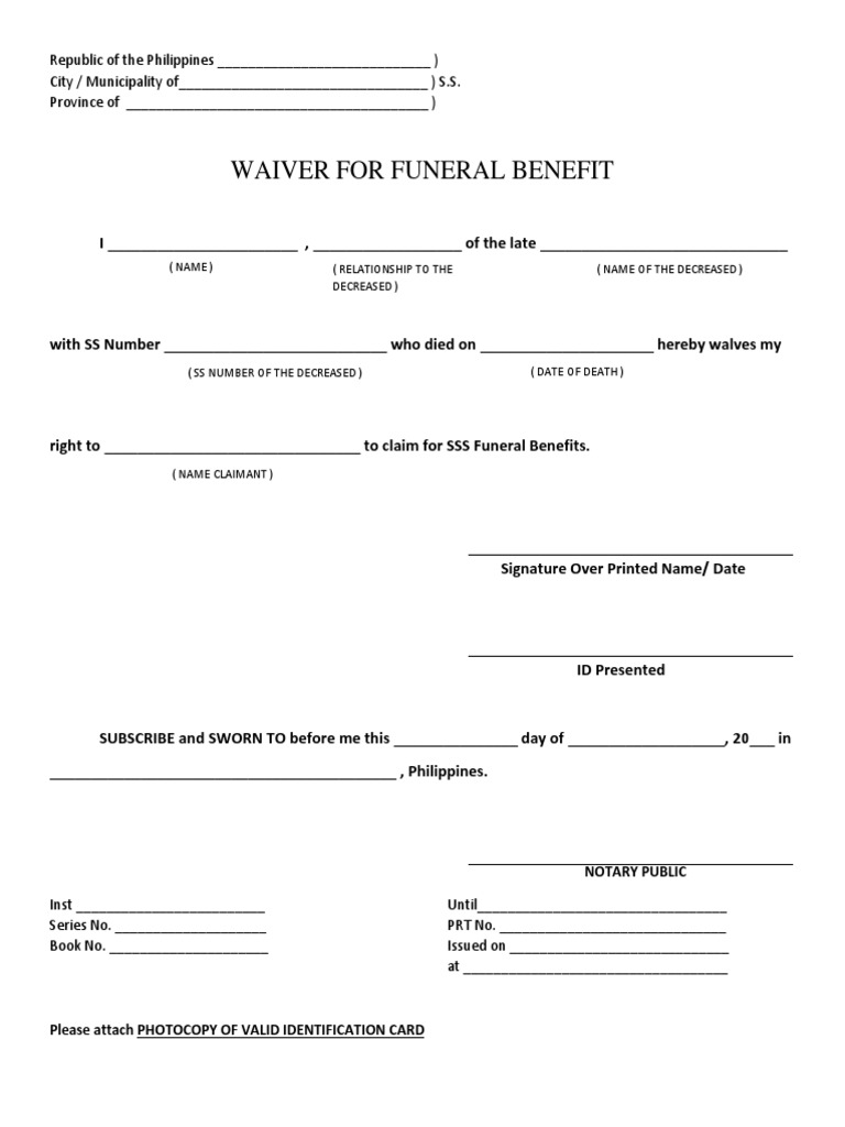 Waiver for Funeral Benefit