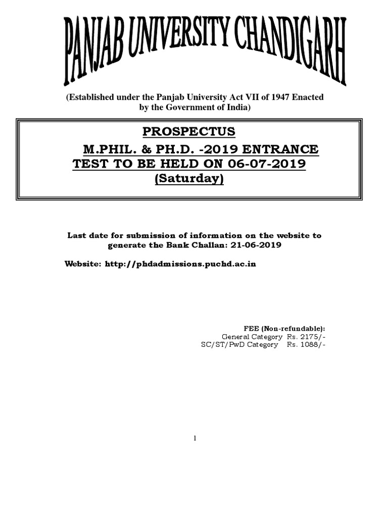 Panjab University PHD Prospectus 2019 | PDF | Doctor Of Philosophy ...
