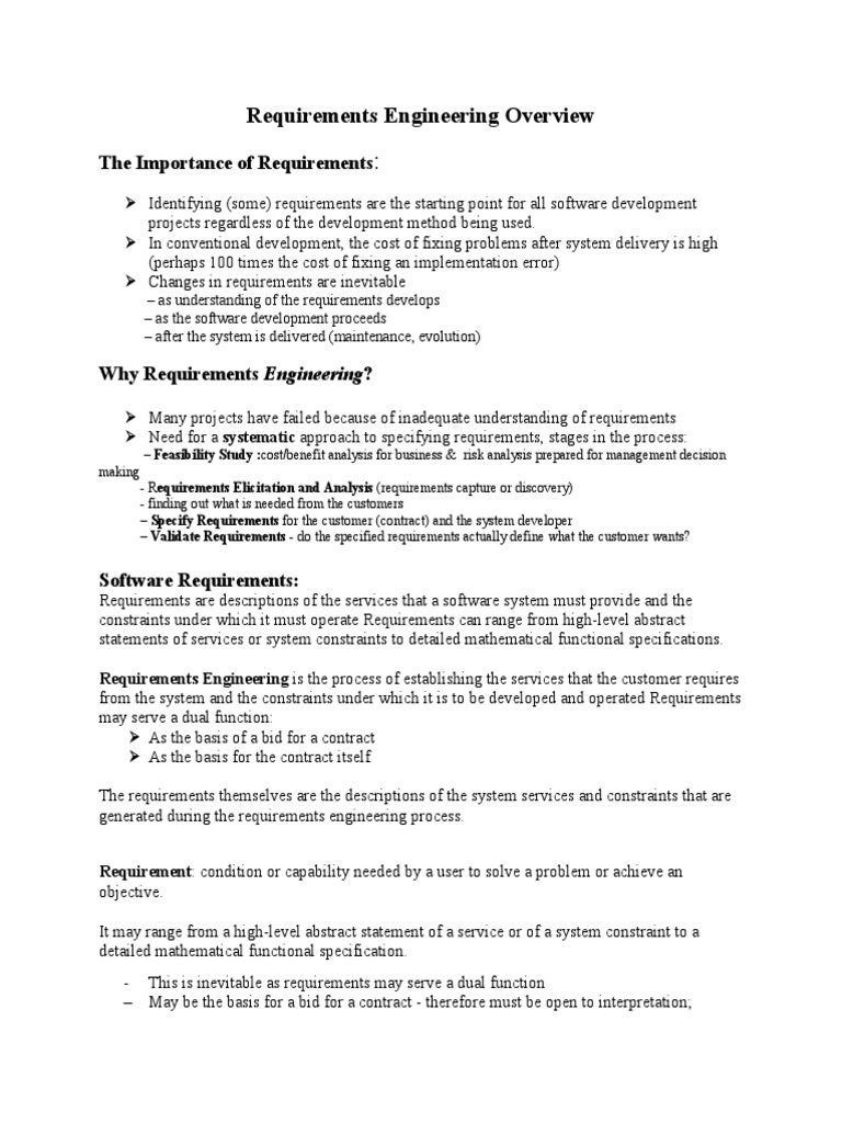 Requirements Engineering Overview: The Importance of Requirements | PDF ...