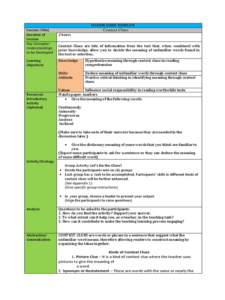 Context Clues: Key Concepts/ Understandings To Be Developed | Download ...