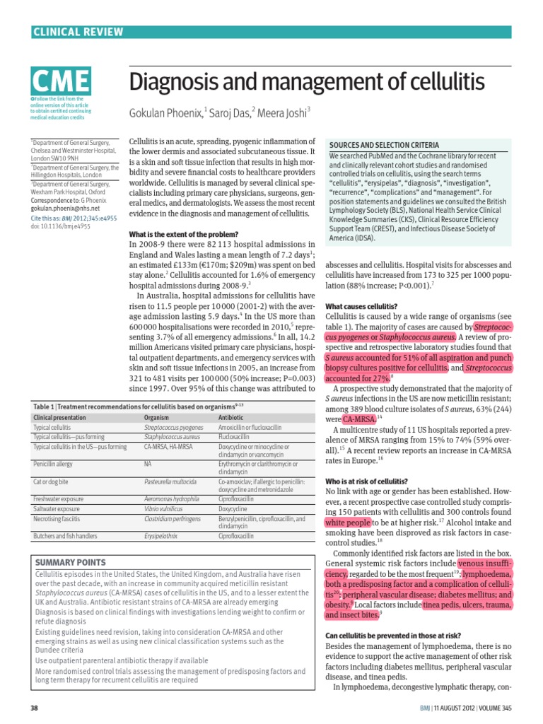 Diagnosis and Management of Cellulitis: Gokulan Phoenix, Saroj Das ...