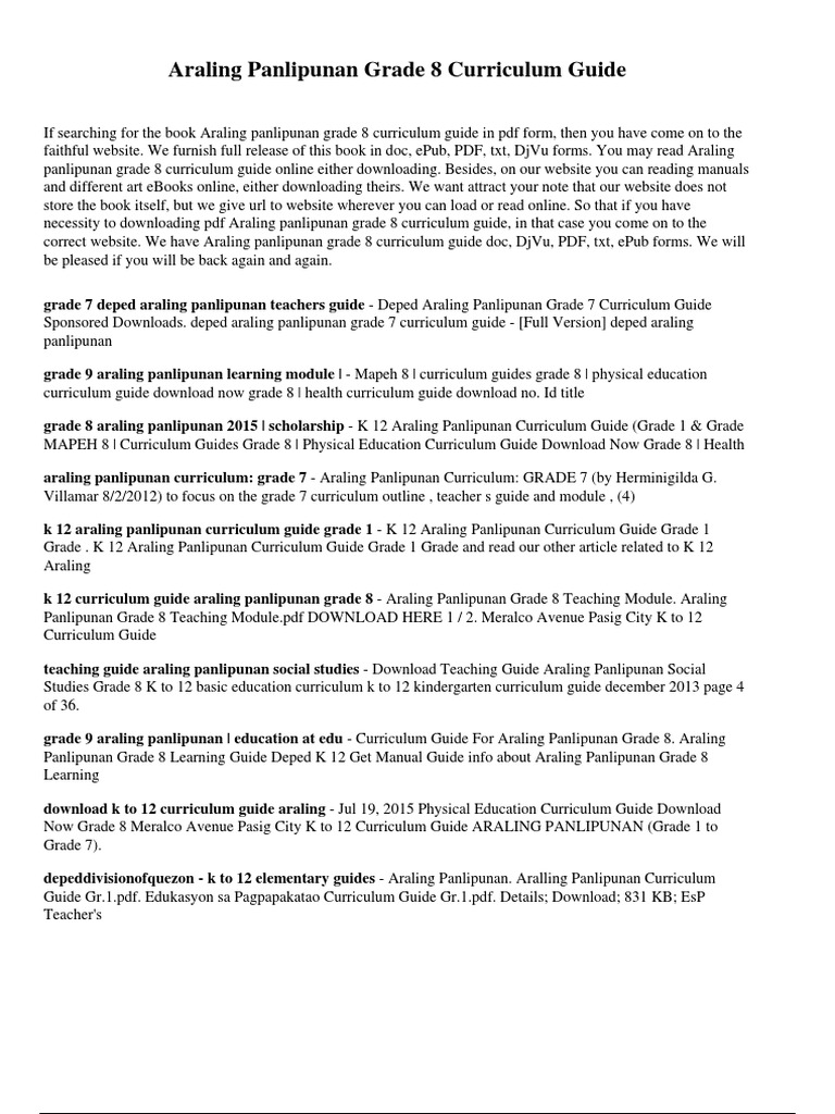 Araling Panlipunan Grade 8 Curriculum Panlipunan Grade 8 Curriculum ...