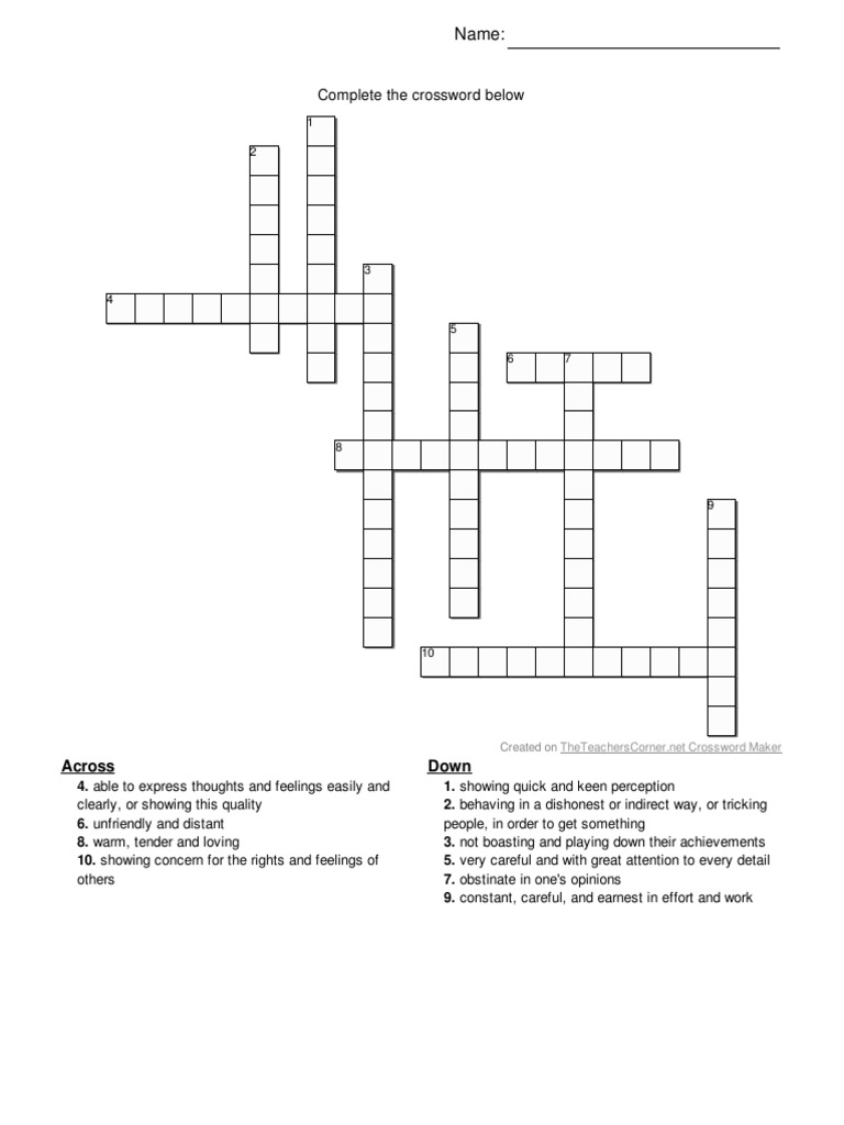 Crossword Personal Qualities C1 | PDF