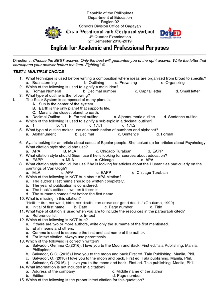 4th Quarter Exam Eapp | PDF | Criticism | Citation