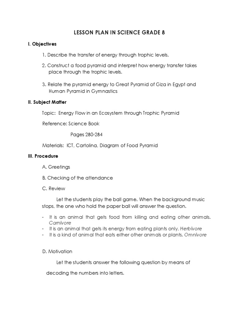 Lesson Plan in Science Grade 8 | PDF | Food Web | Biomass (Ecology)