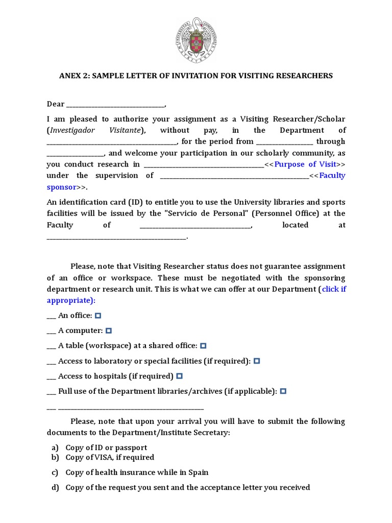 Invitation Letter for Visiting Researchers | PDF
