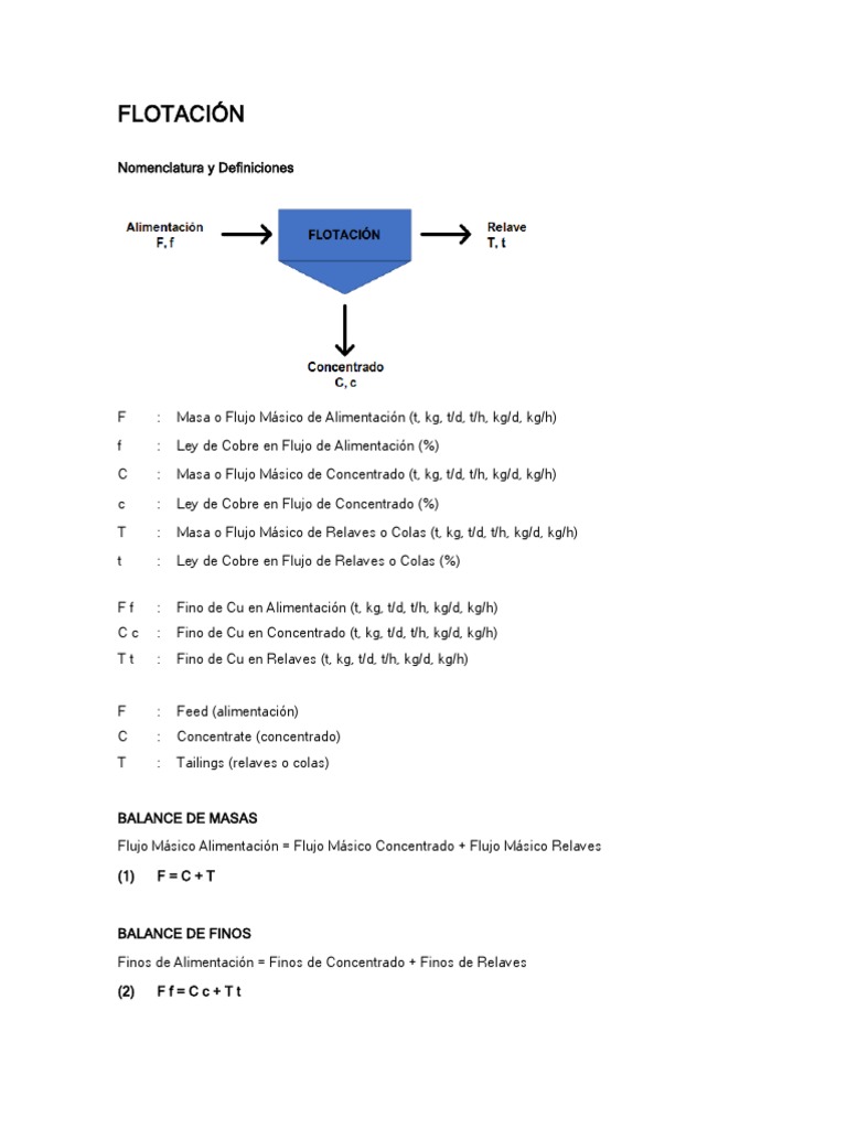 Apuntes Flotación | PDF | Masa | Cobre