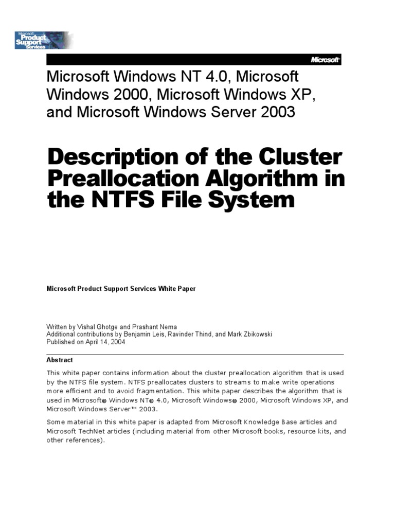 Description of The Cluster Preallocation Algorithm in The NTFS File ...
