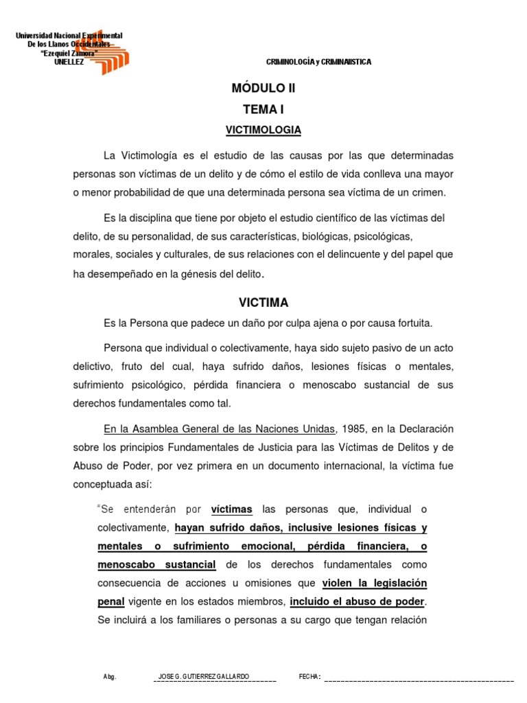 Módulo II - Tema 1 - Victimología | PDF | Victimologia | Criminología