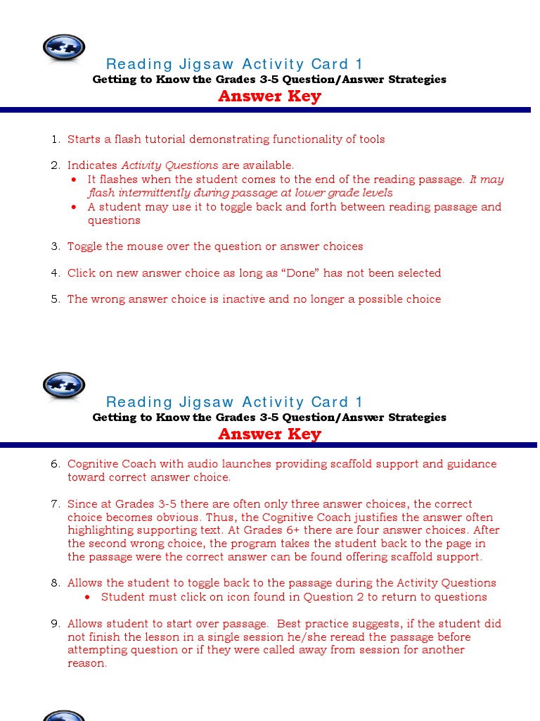 Answer Key: Reading Jigsaw Activity Card 1 | Download Free PDF | Icon ...