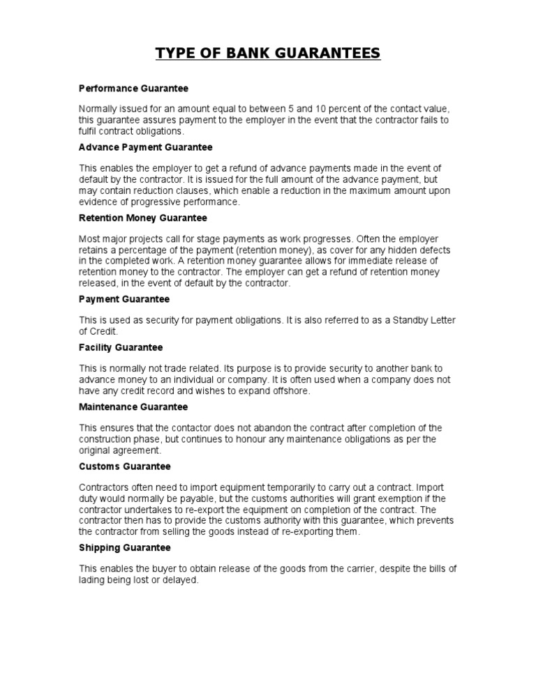 Type of Bank Guarantees | PDF