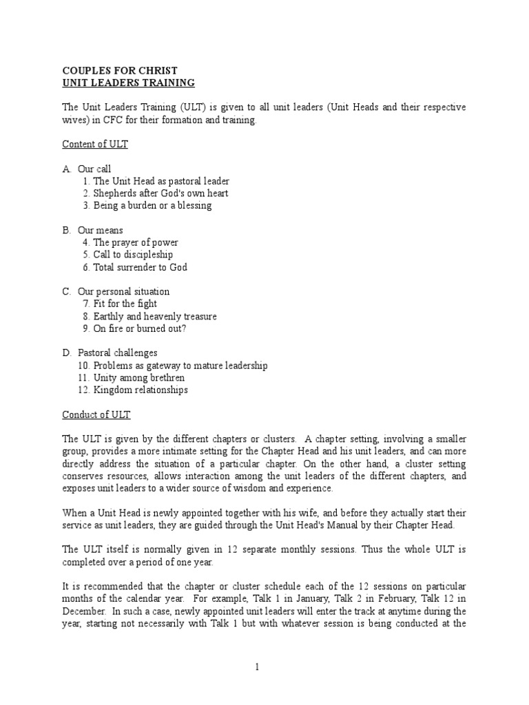 Unit Leaders Training Overview | PDF | Disciple (Christianity) | Prayer