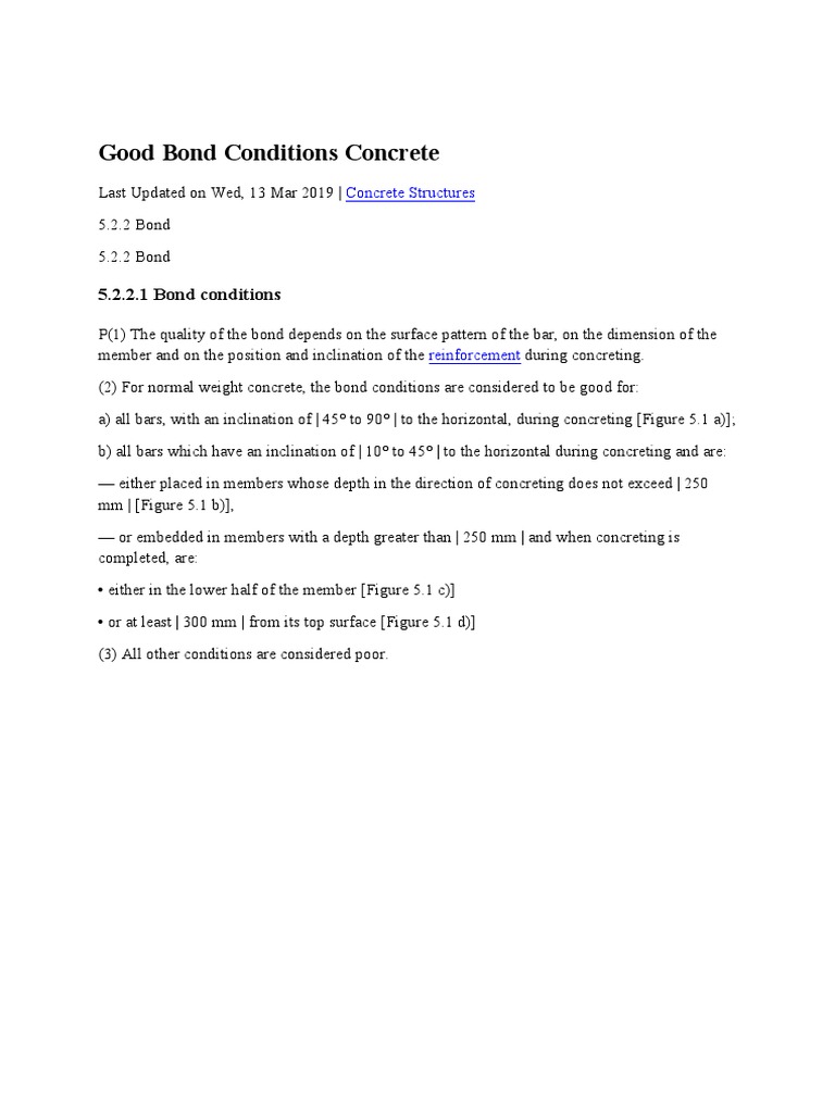 Good and Poor Bond Conditions in Concrete | PDF | Concrete | Stress ...