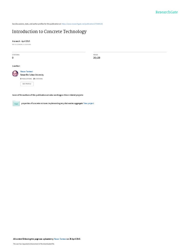 Introduction To Concrete Technology | PDF | Strength Of Materials ...