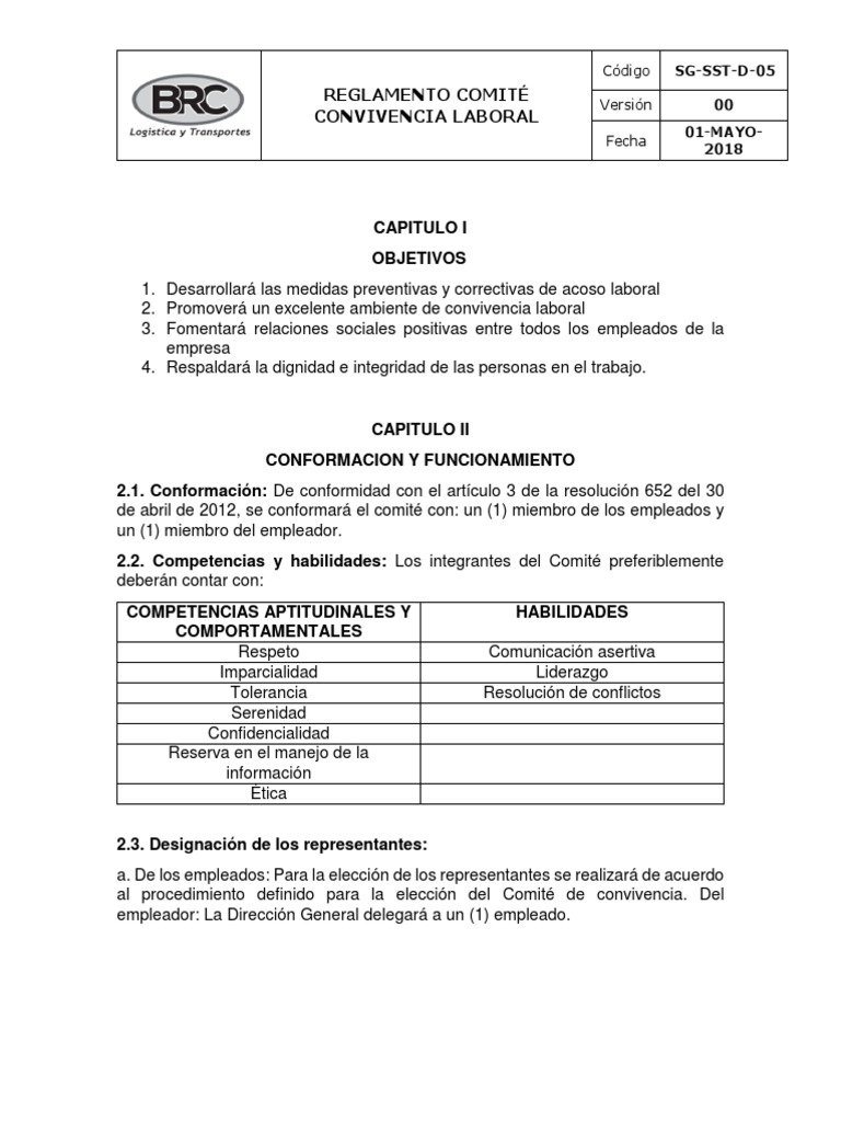 Reglamento Del Comite de Convivencia Laboral | PDF | Instituciones sociales | Ciencias sociales