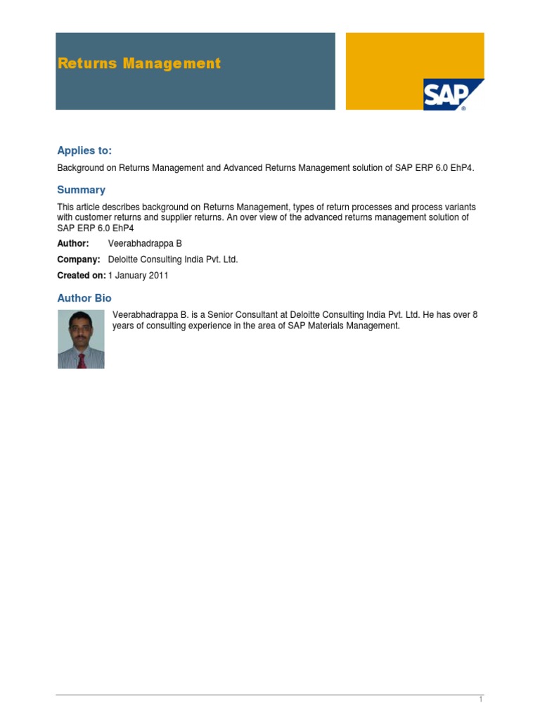 SAP Returns Management | PDF | Business Process | Logistics