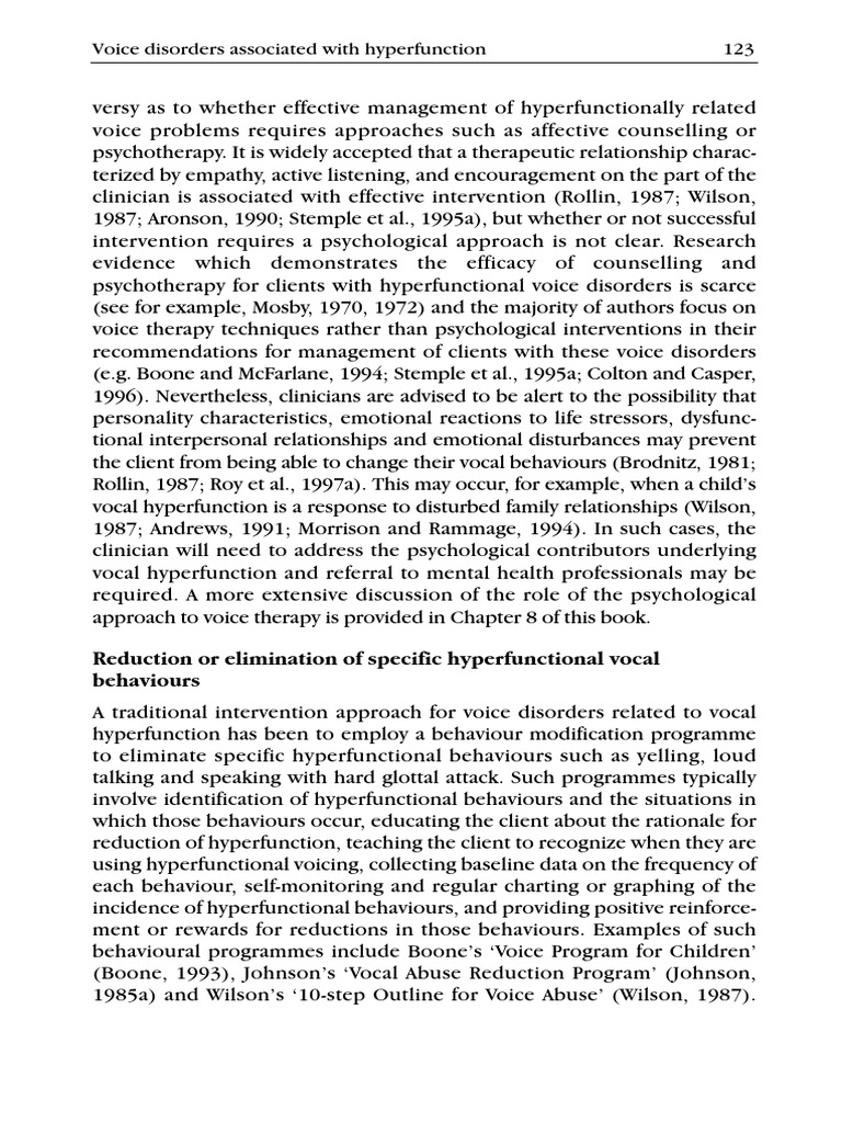 Reduction or Elimination of Specific Hyperfunctional Vocal Behaviours ...