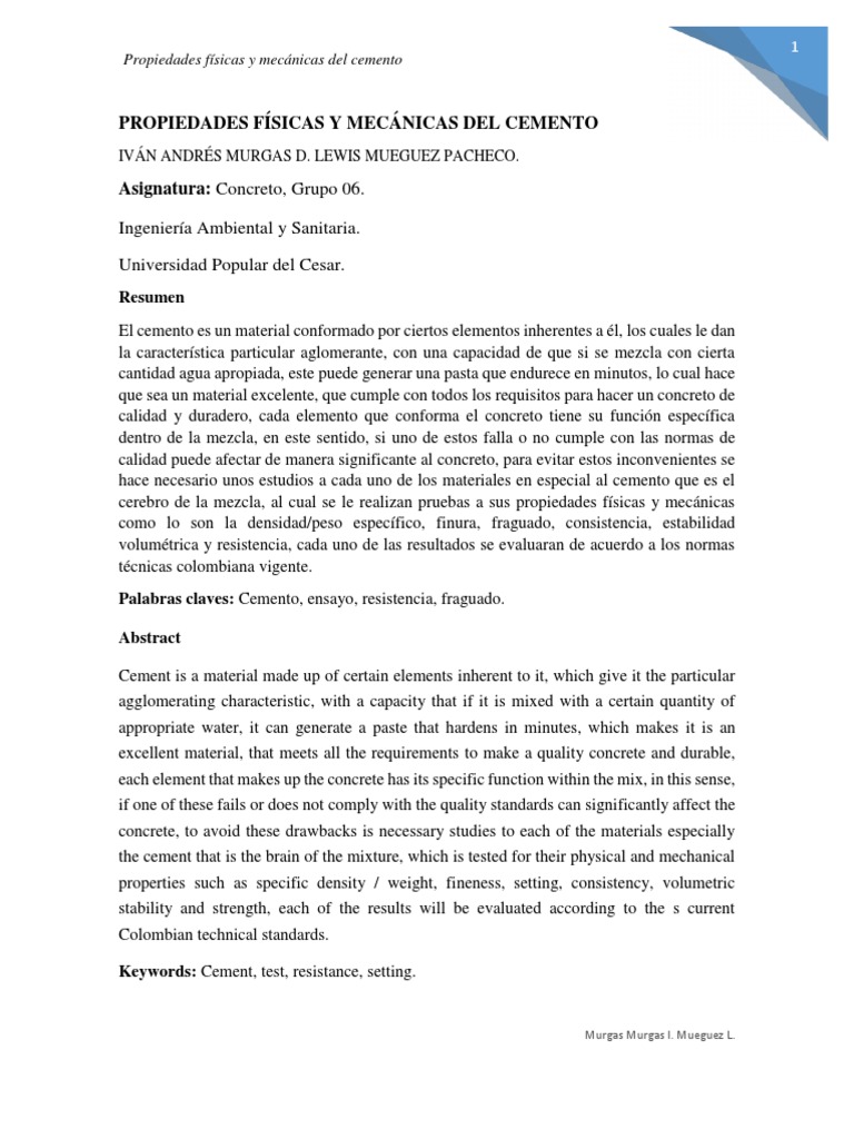 Propiedades Fisicas y Mecanicas Del Cemento | PDF | Cemento | Hormigón