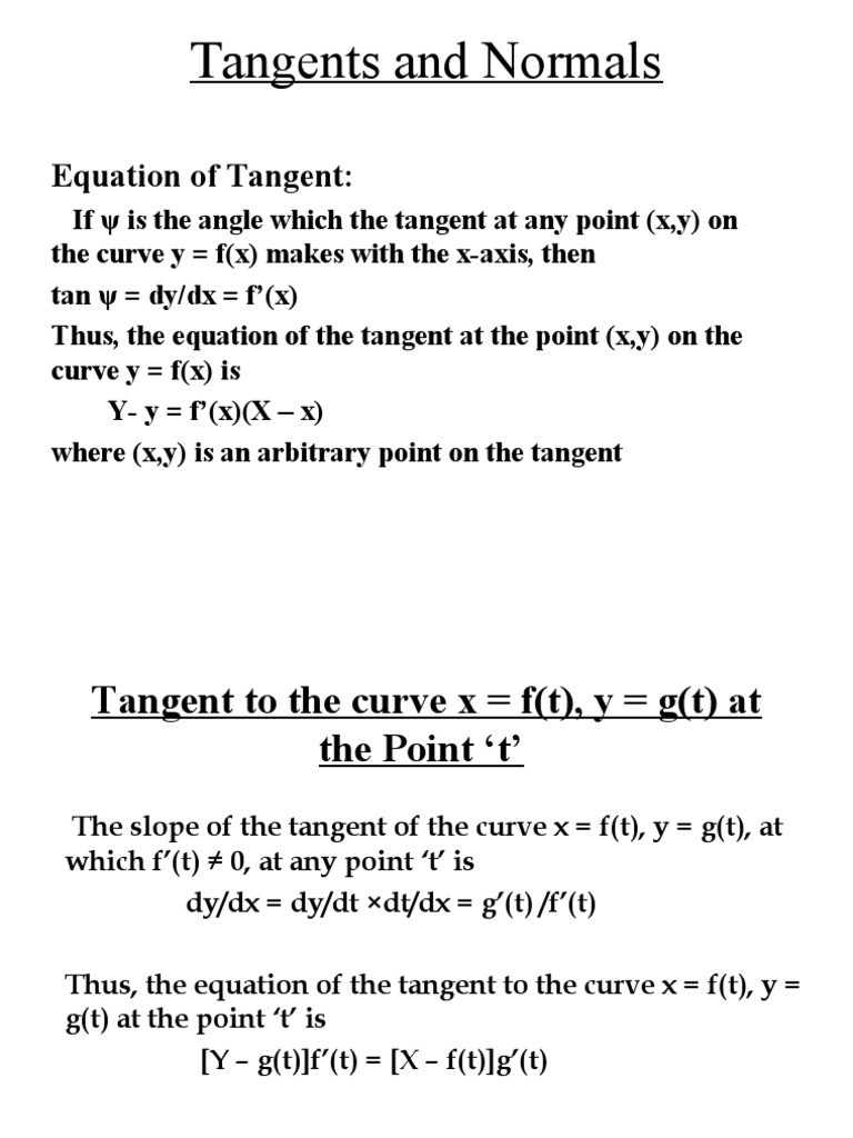 Tangents and Normals: Equation of Tangent | Download Free PDF | Tangent ...