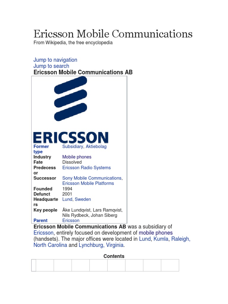 The History and Transformation of Ericsson Mobile Communications: From ...