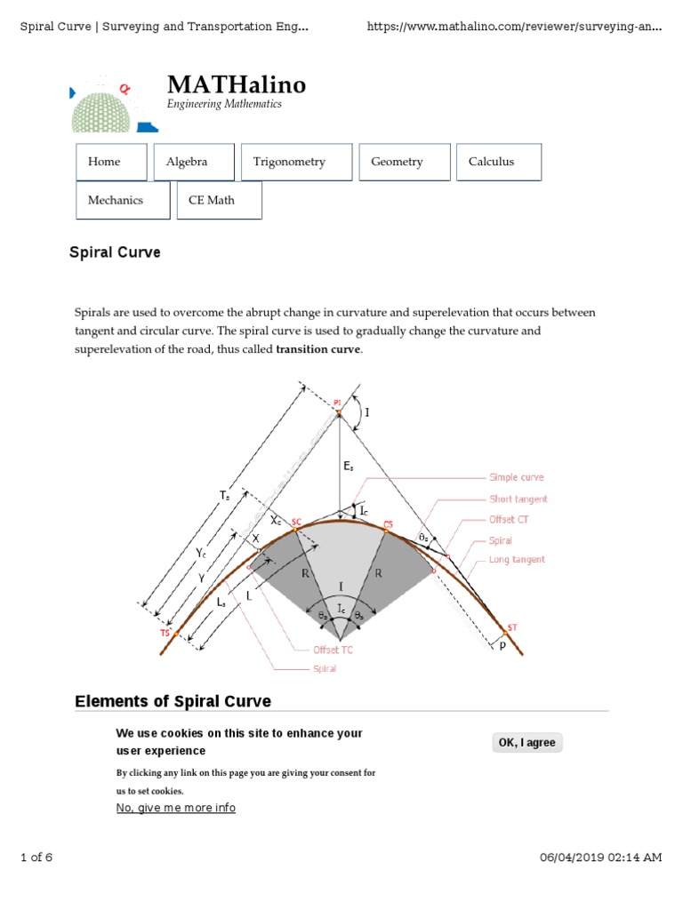 Mathalino: Spiral Curve | PDF | Tangent | Angle
