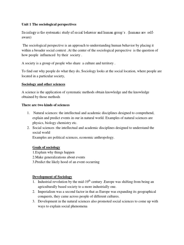 Unit 1-Unit 4 The Sociological Perspectives | PDF | Sociology | Science