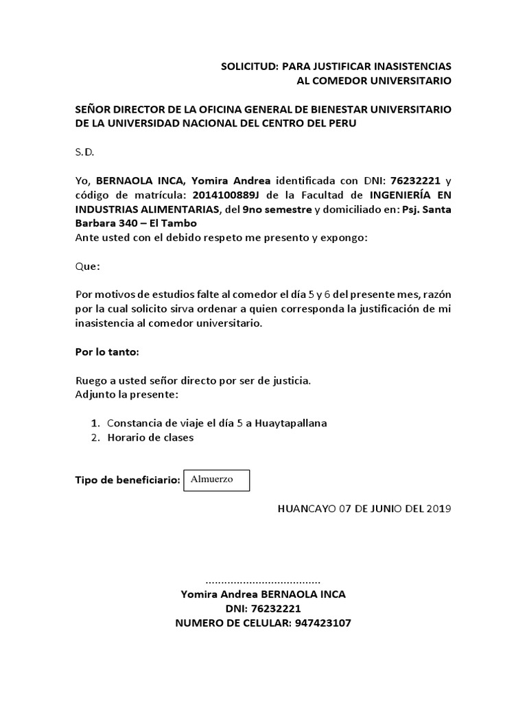 Formato Solicitud para Justificar Comedor | PDF | Ingeniería