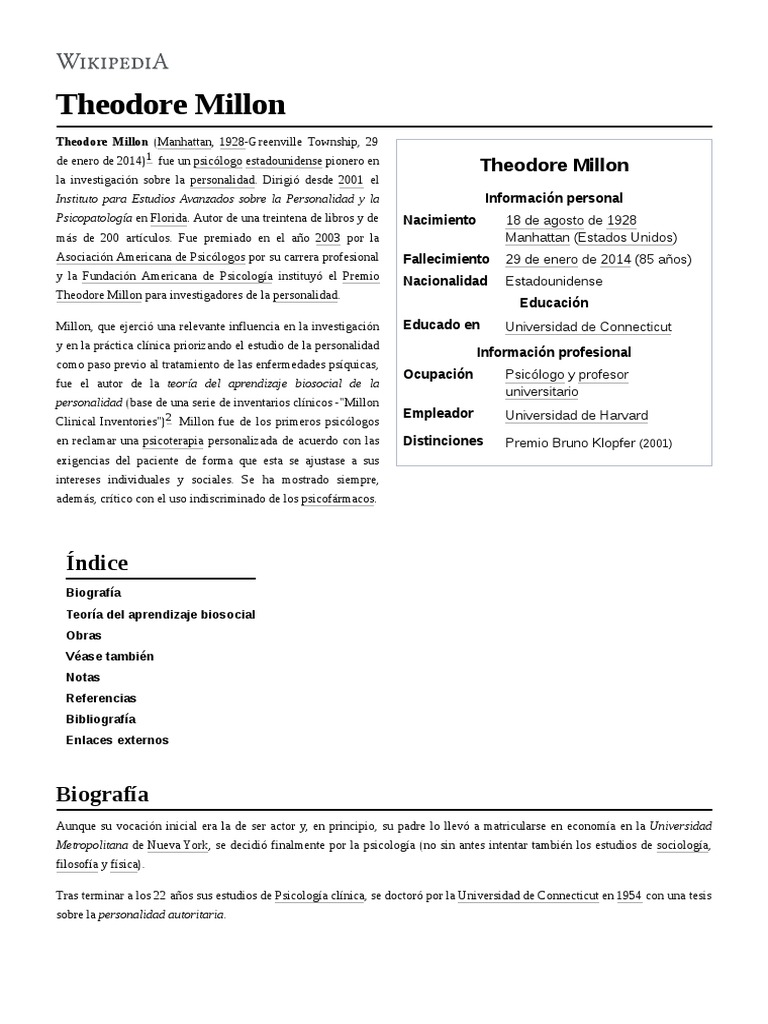 Theodore Millon | PDF | Psicologia POSITIVA | Psicología Aplicada