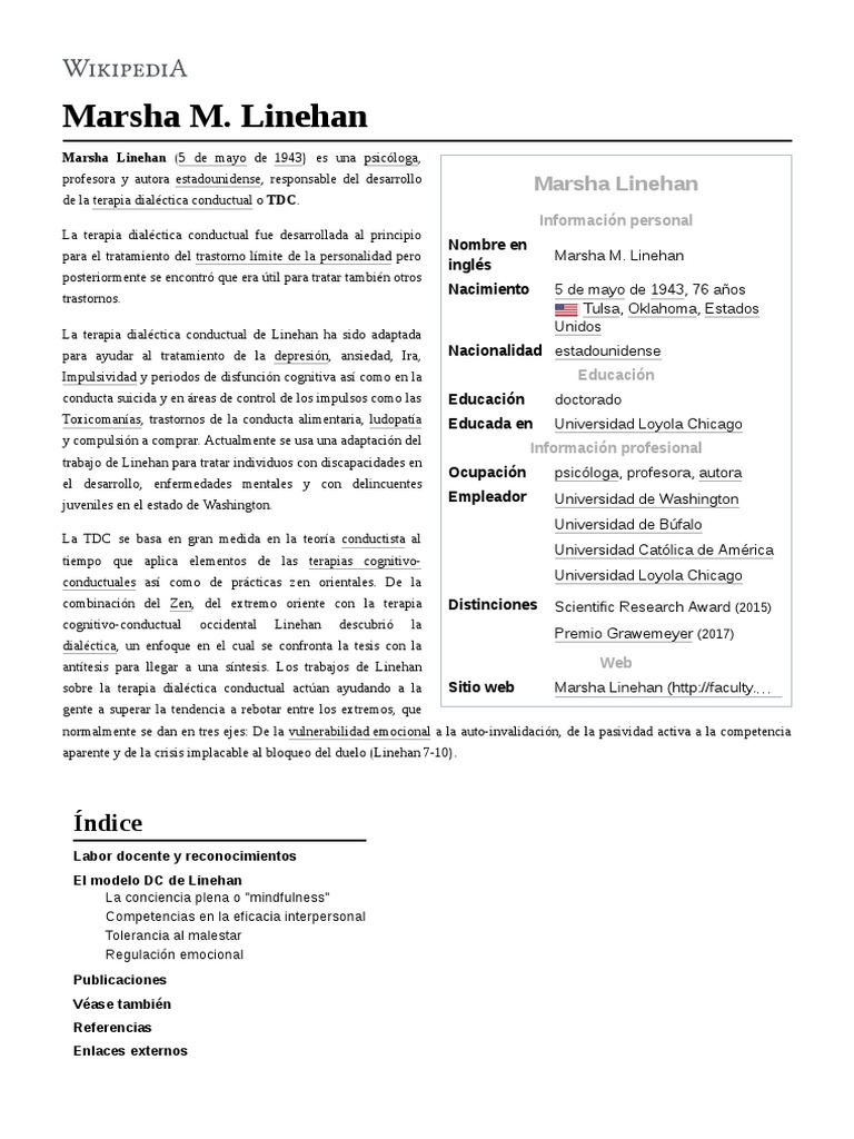 Marsha M. Linehan | PDF | Conceptos psicologicos | Ciencias del ...