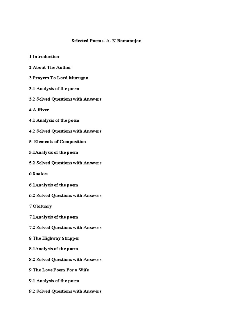 A.K. Ramanujan | PDF | Self | Poetry
