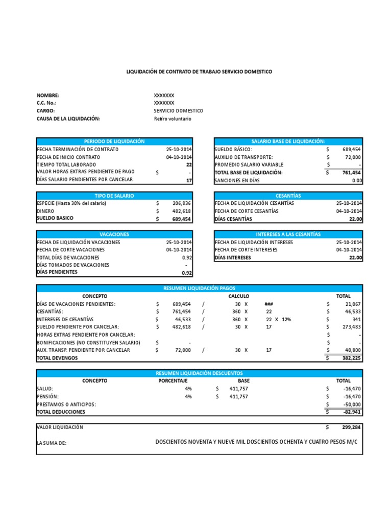 Formato Liquidación Empleada Doméstica | PDF | Salario | Economias