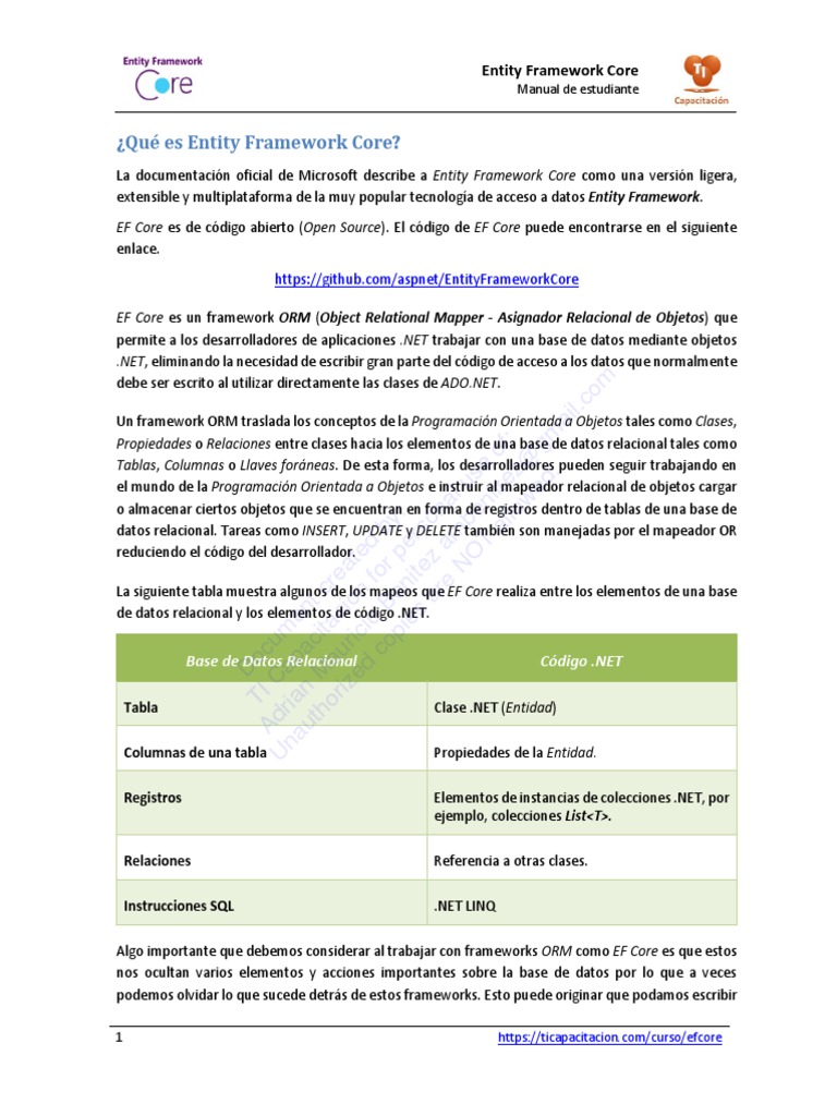 ¿Qué Es Entity Framework Core | PDF | Mapeo Relacional de Objetos ...