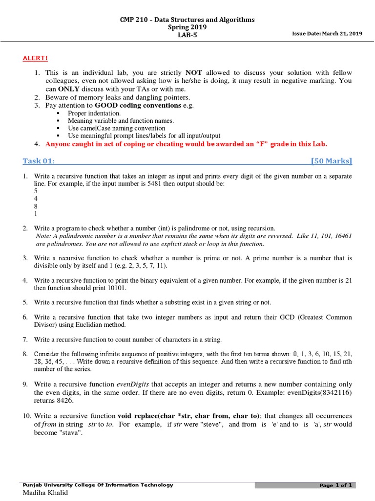 Lab 05 - Recursion | Download Free PDF | Subroutine | Numbers