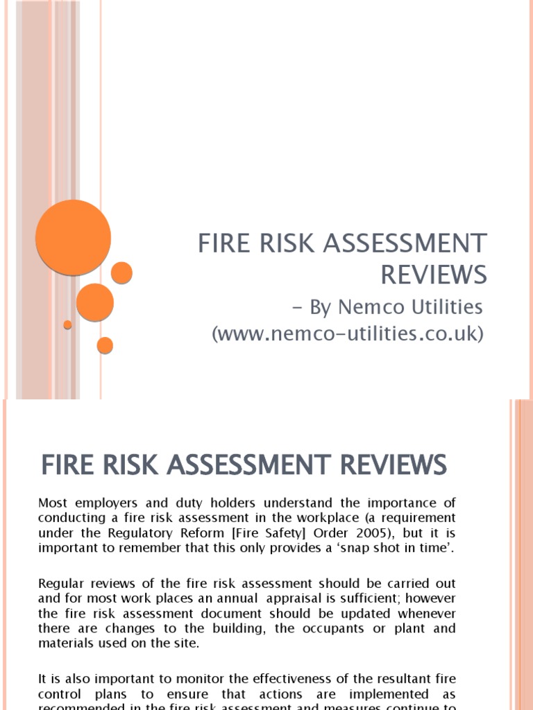 Fire Risk Assessment Reviews | PDF | Risk Management | Fire Safety