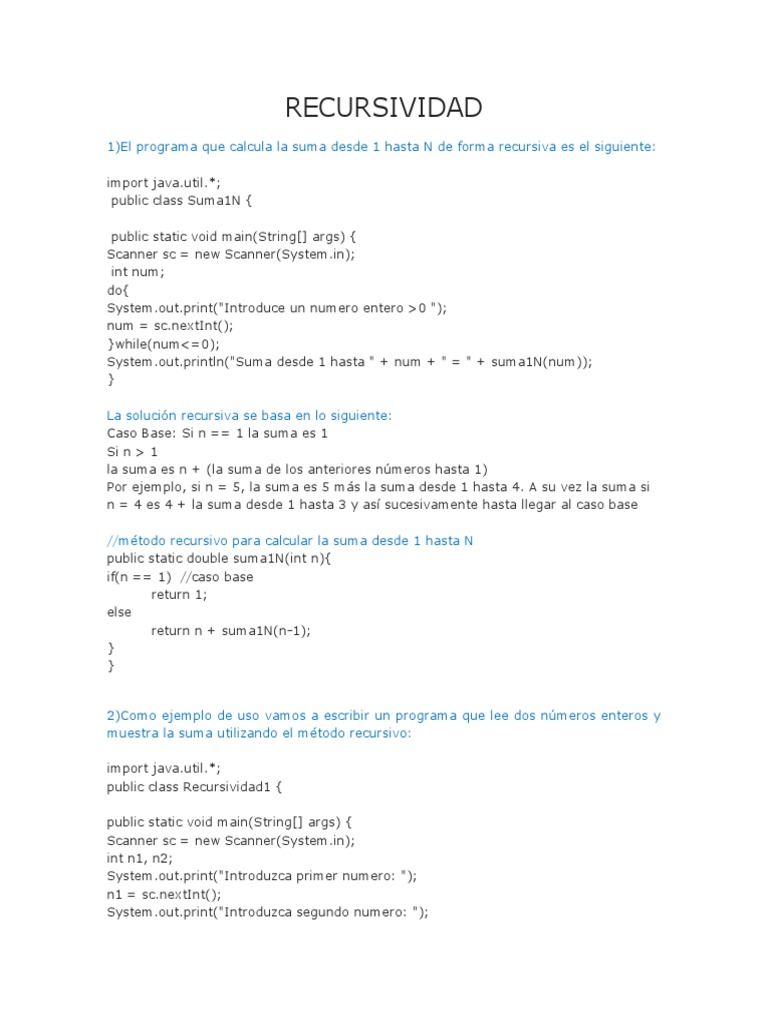 RECURSIVIDAD | PDF | Algoritmos | Java (lenguaje de programación)