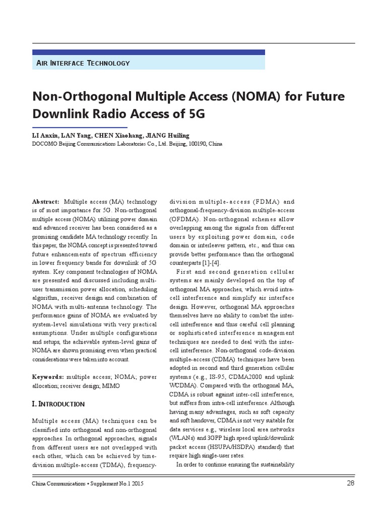 Non-Orthogonal Multiple Access (NOMA) For Future Downlink Radio Access of 5G | PDF | Mimo ...