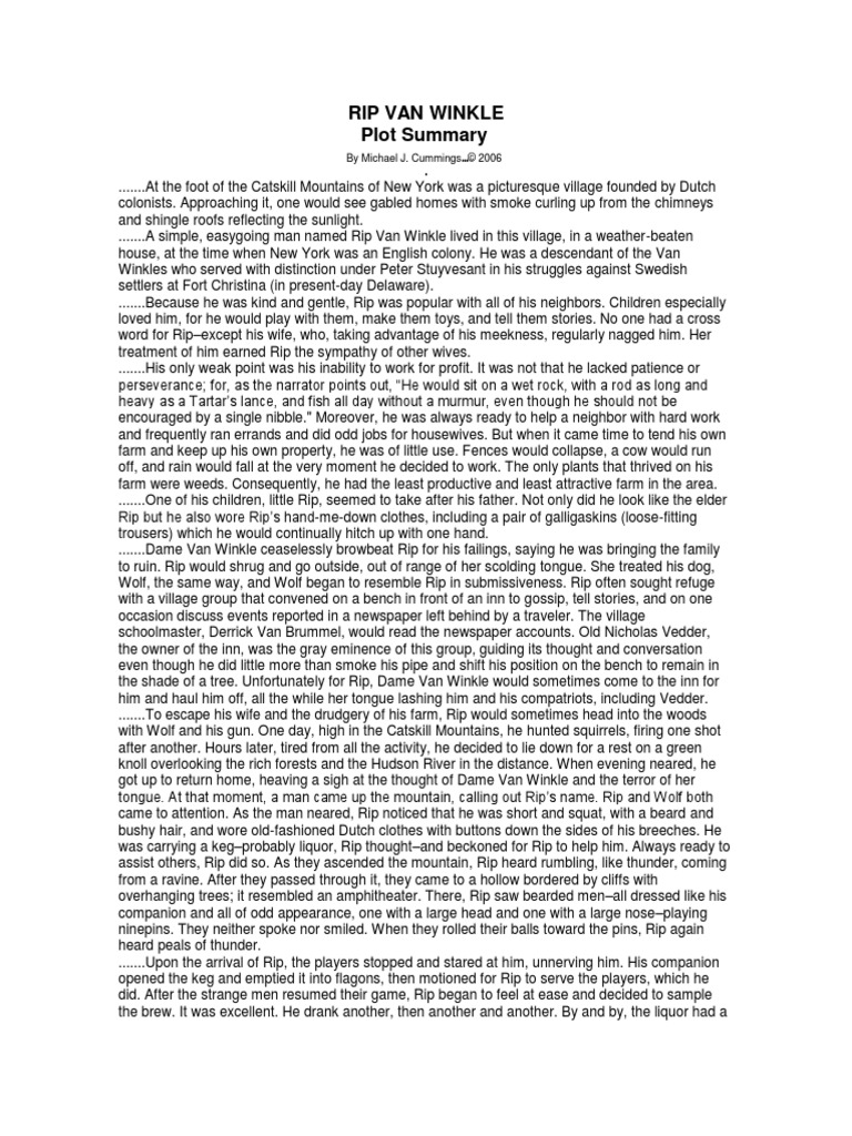 Rip Van Winkle Plot Summary: By Michael J. Cummings ...© 2006 | Rip Van ...