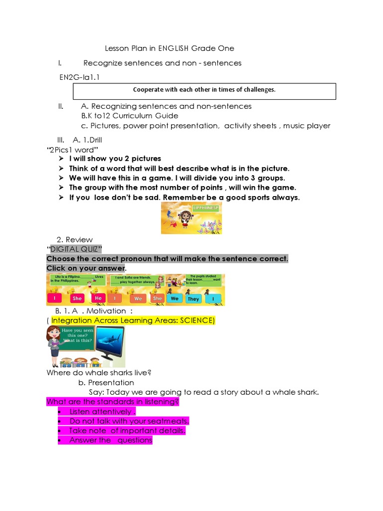 LP Grade 1 Ebglish COT 3rd | PDF | Question | Pedagogy
