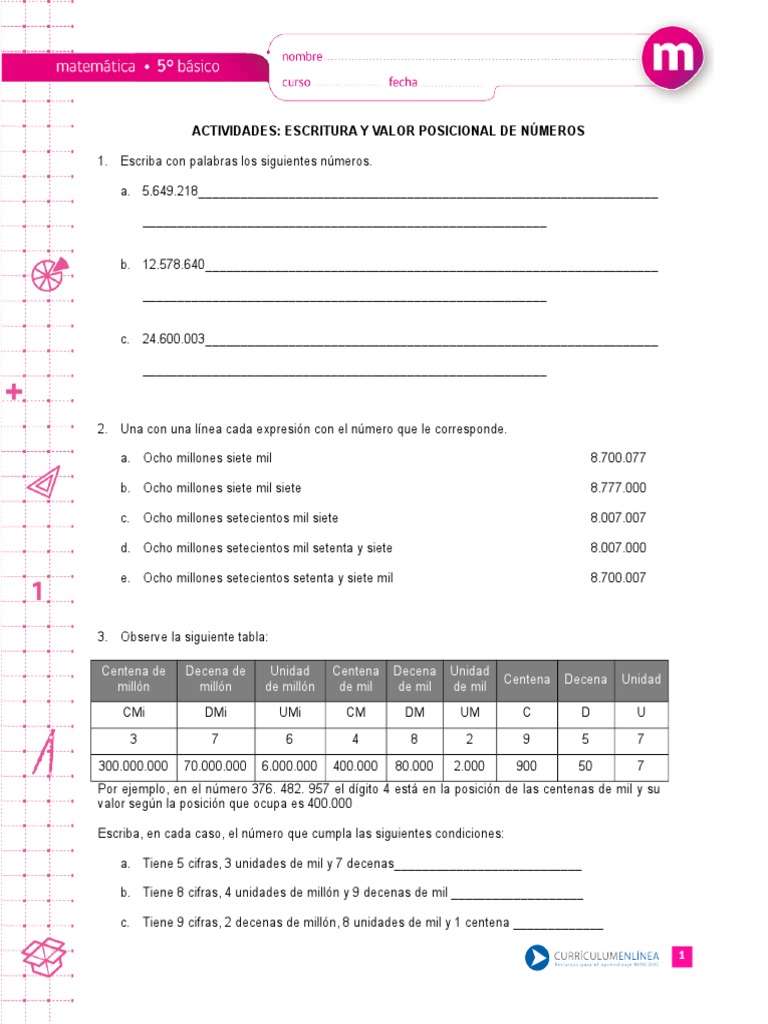 Guia Quinto Valor Posicional | PDF | Notación | Enseñanza de matemática