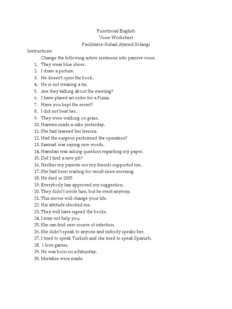 Active and Passive Voice Worksheet | PDF