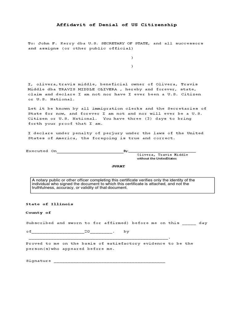 Affidavit of Denial of US Citizenship