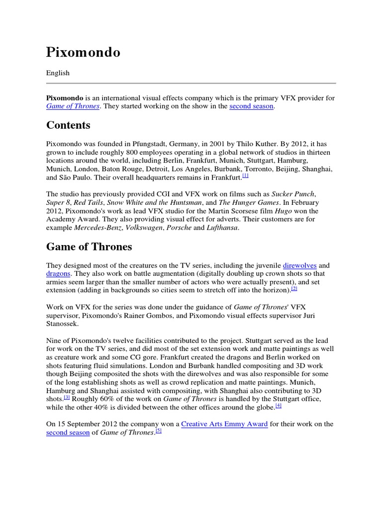 Pixomondo: Pixomondo Is An International Visual Effects Company Which ...