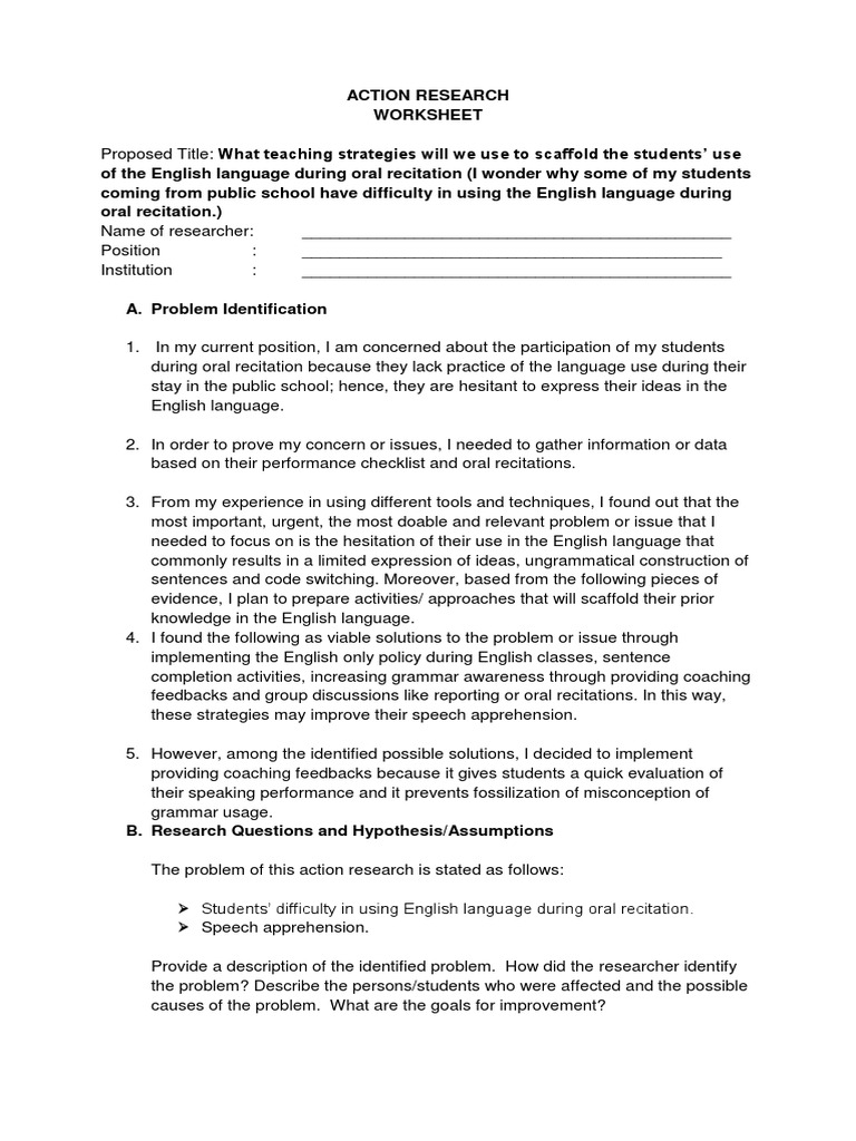 Action Research | PDF | Action Research | English Language