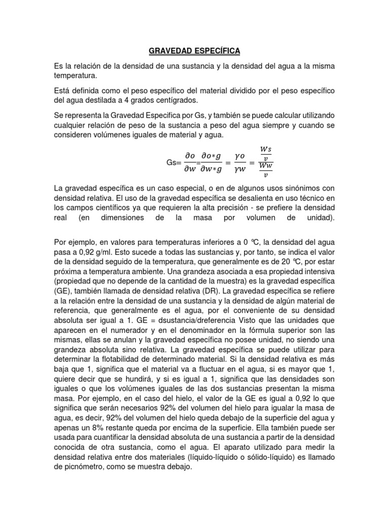 Gravedad Específica | PDF | Densidad | Peso