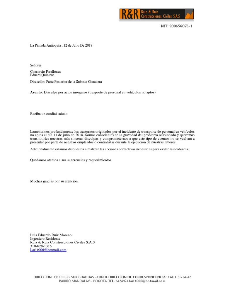 Formato Carta de Disculpas | PDF