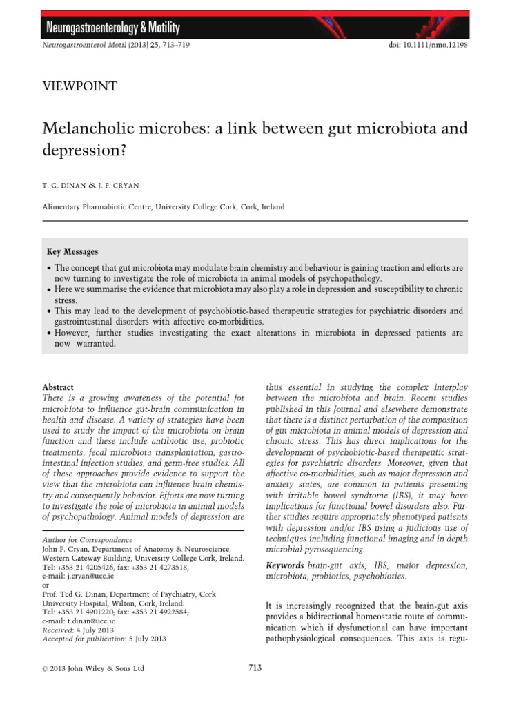 Melancholic Microbes: A Link Between Gut Microbiota and Depression ...