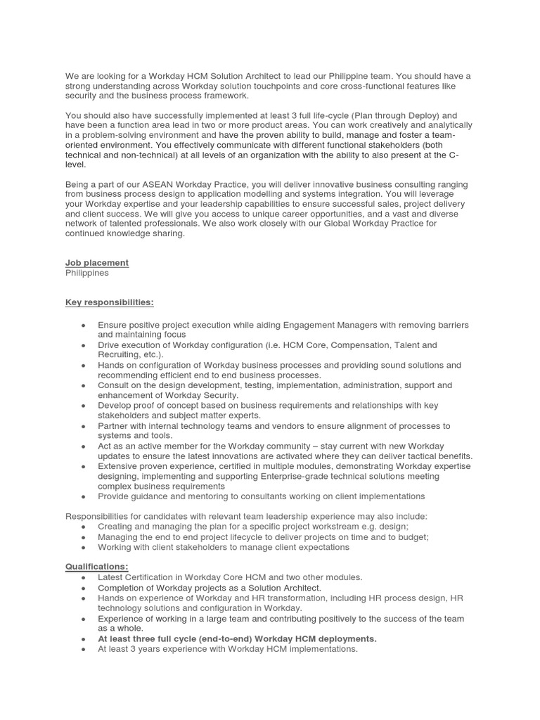 Workday Architect JD | PDF | Business Process | Product Lifecycle