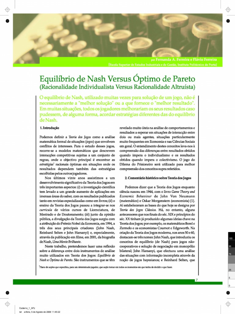 Teoria dos Jogos: Nash vs. Pareto | PDF | Teoria do Jogo | Economia